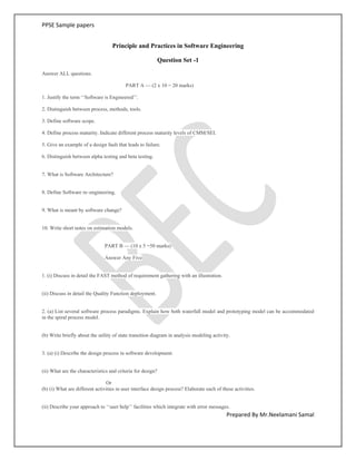 Software Engineering Sample Question paper for 2012 | PDF