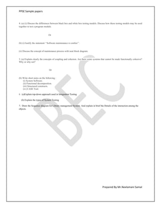 Software Engineering Sample Question paper for 2012 | PDF