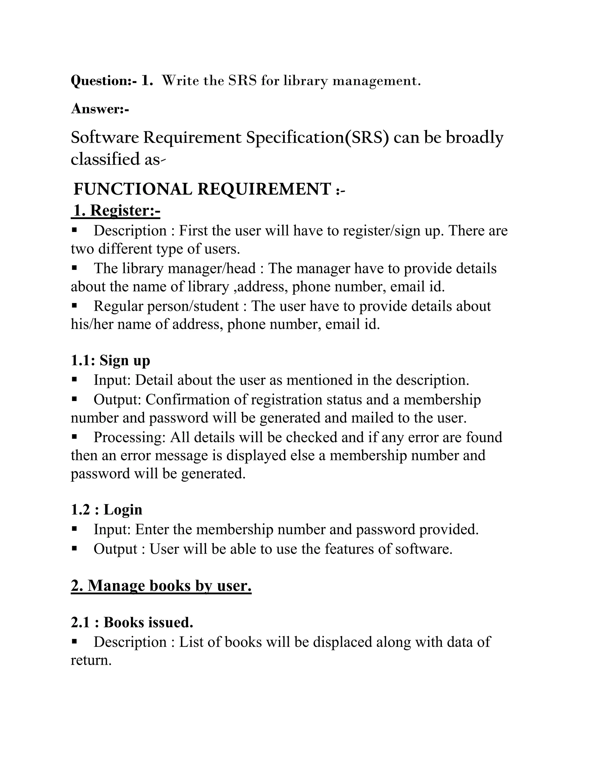 Software engineering srs library management assignment | PDF