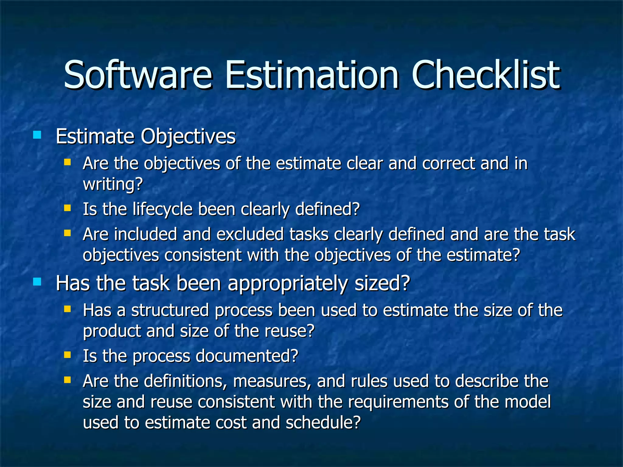 Software Estimation Checklist | PPT