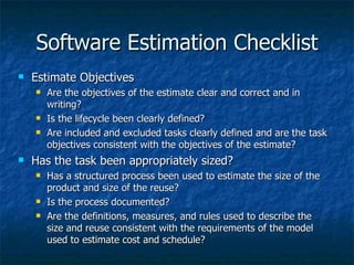 Software Estimation Checklist | PPT