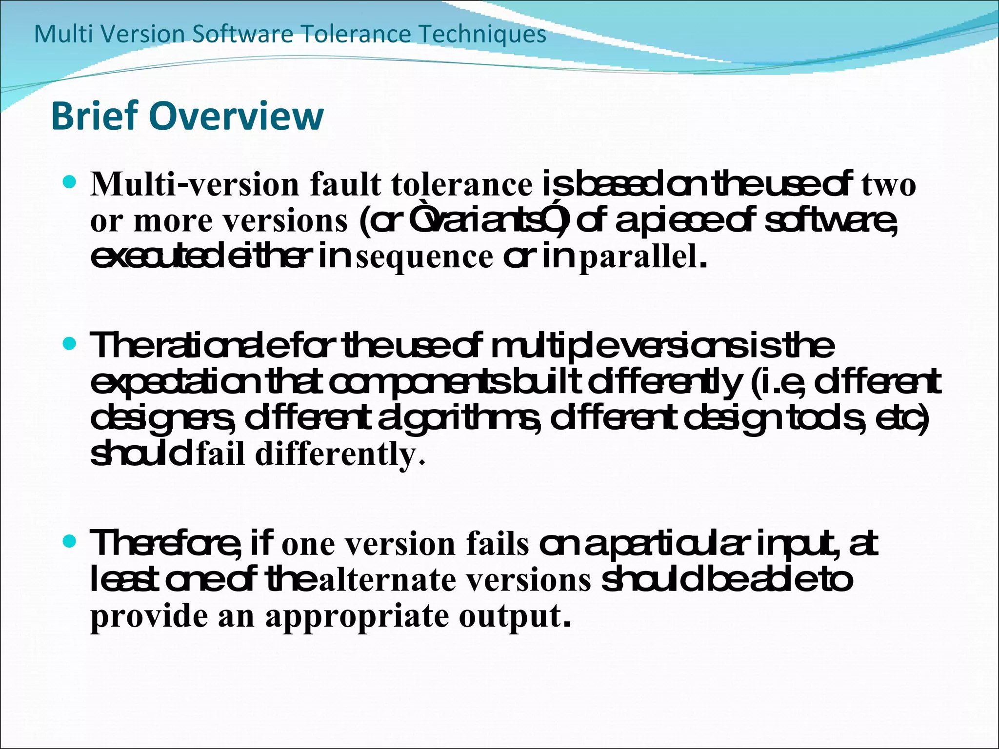 Software Fault Tolerance | PPT | Operating Systems | Computer Software and Applications