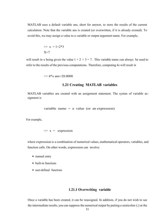 A complete introduction on matlab and matlab's projects | PDF