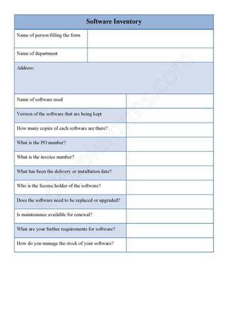 Software Inventory Fillable PDF Template | PDF | Technology & Computing