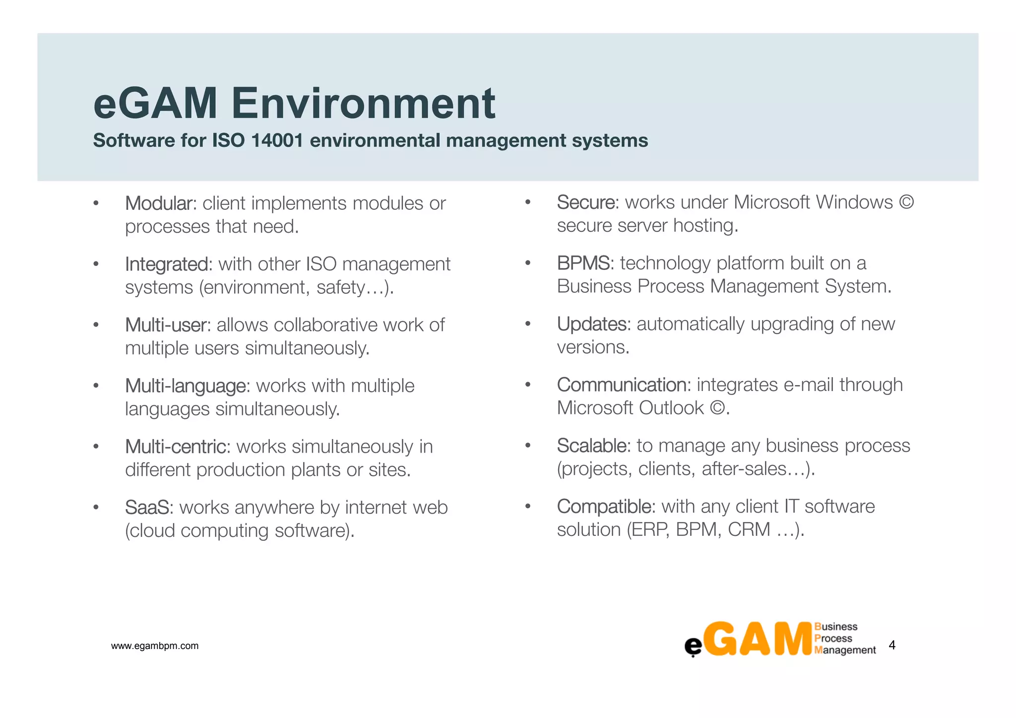 Software for ISO 14001 environmental management systems eGAM | PPT