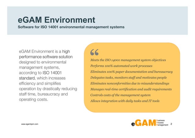 Software for ISO 14001 environmental management systems eGAM | PPT