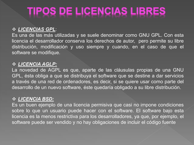 Software libre y tipos de licencias libres | PPT