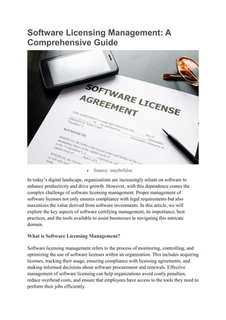 Software Licensing Management: Importance, Key Components & Tools | Visionary CIOs | PDF
