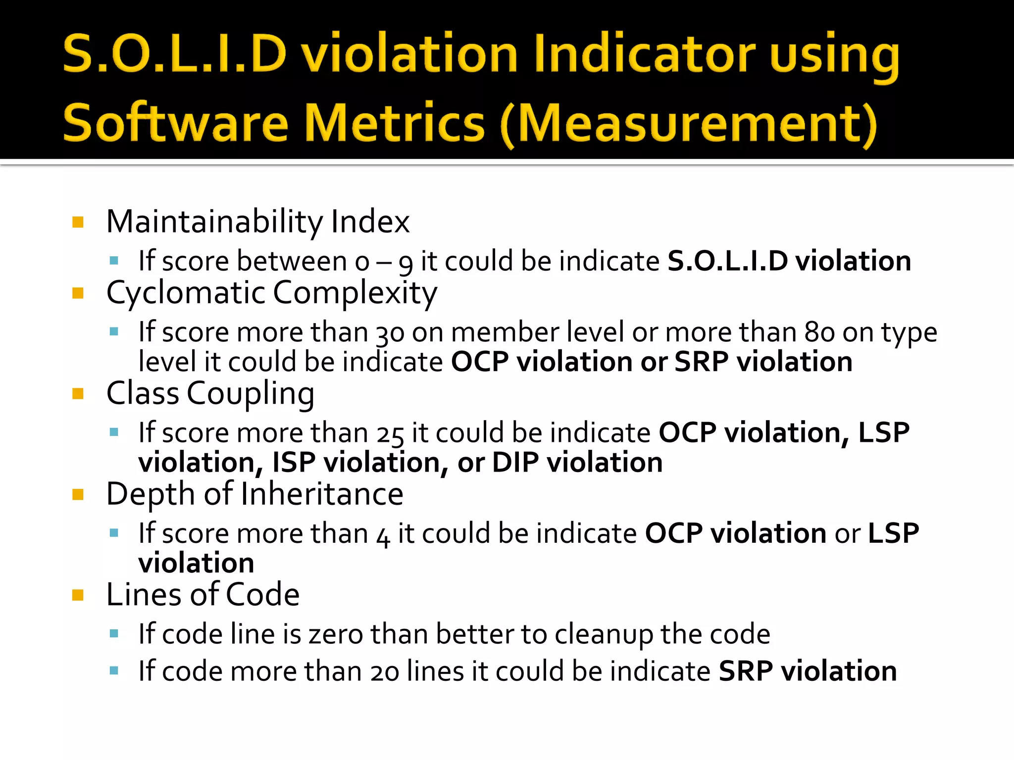 Sniff SOLID Principle Violation using Code Metrics | PDF