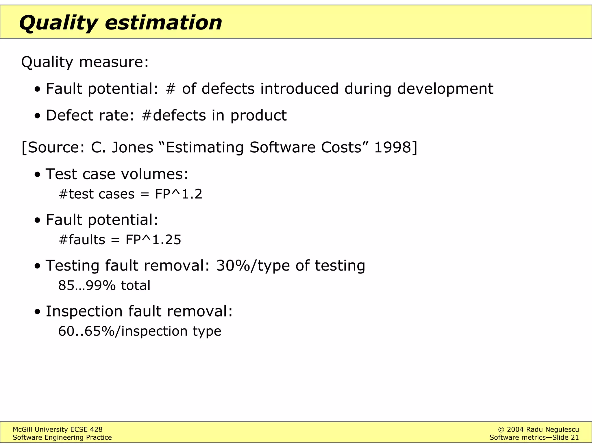 Software Engineering Practice - Software Metrics and Estimation | PDF
