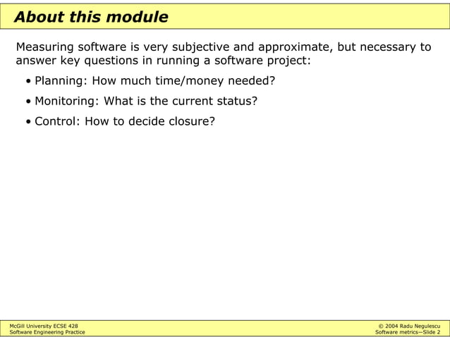 Software Engineering Practice - Software Metrics and Estimation | PPT