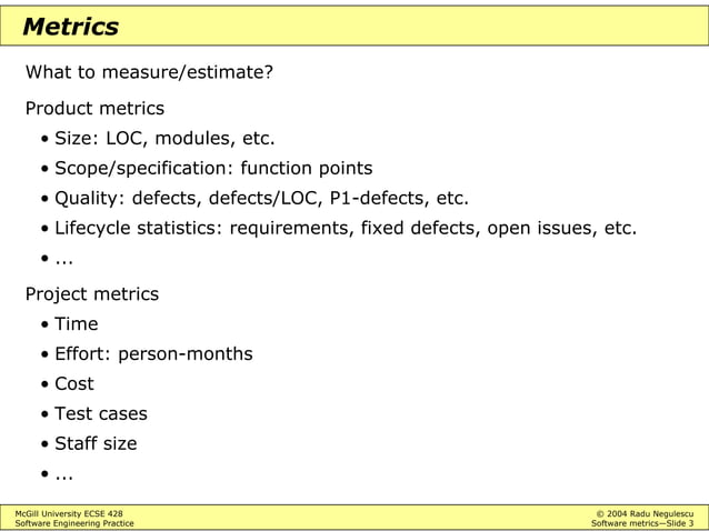 Software Engineering Practice - Software Metrics and Estimation | PPT