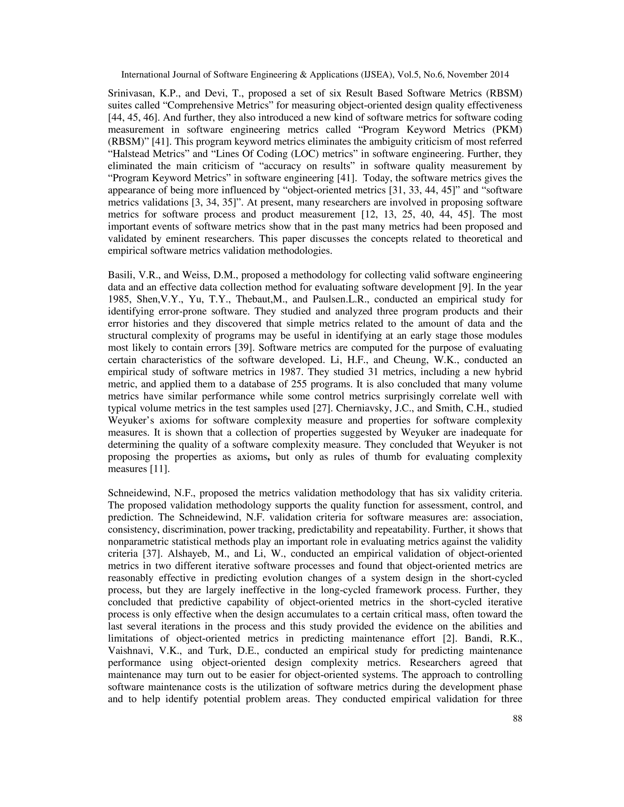 Software Metrics Validation Pdf Computer Software And Applications Computing