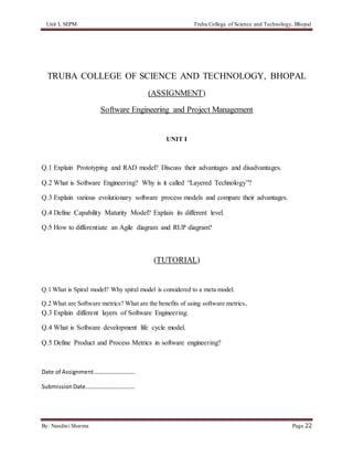 Notes of Software engineering and Project Management | DOCX