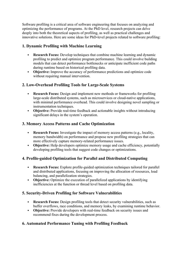 Software profiling project ideas for software engineering | DOCX