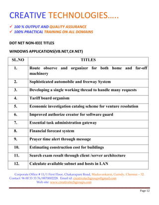 IEEE 2011 DOTNET PROJECTS @CREATIVE TECHNOLOGIES | PDF