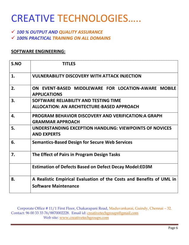 IEEE 2011 DOTNET PROJECTS @CREATIVE TECHNOLOGIES | PDF