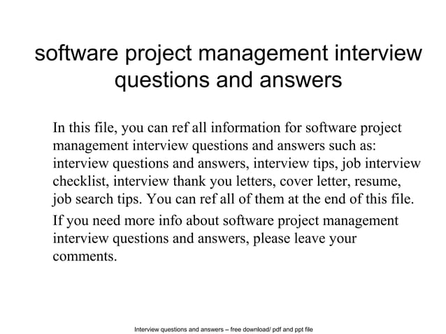 Software project management interview questions and answers | PPT