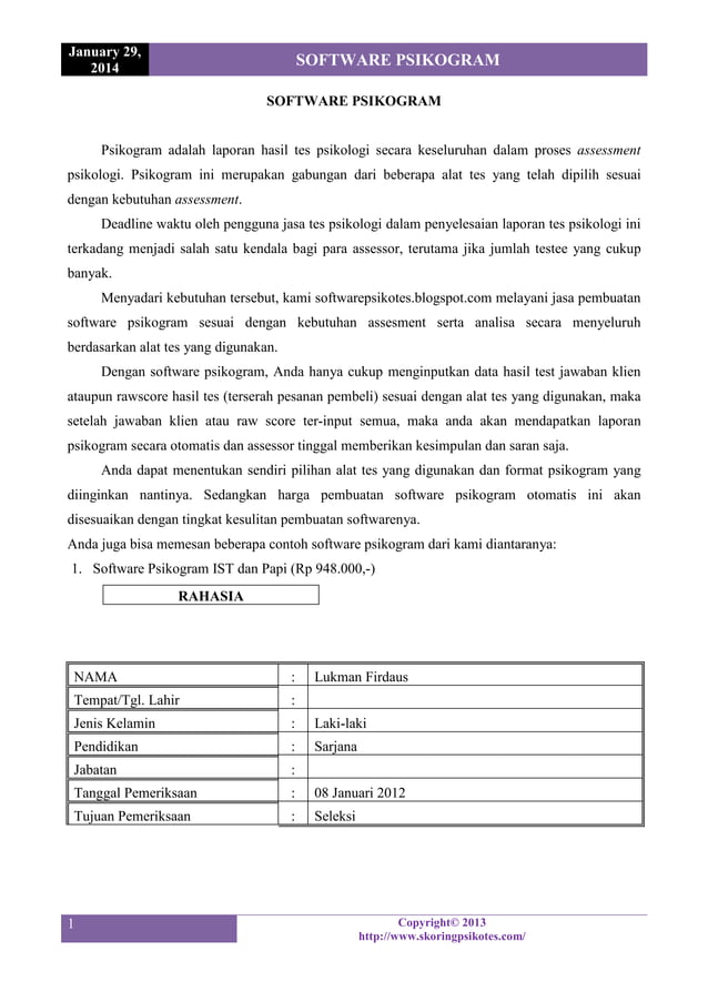 Software Psikotes Psikogram | PDF