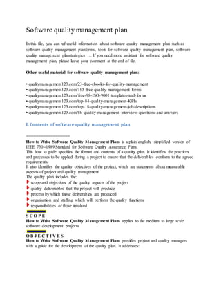 Software quality management plan | DOCX | Business and Finance