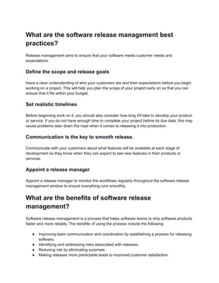 Software Release Management: A Quick & Friendly Guide | PDF