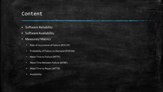 Software Reliability and Availability in Software Engineering, Measure ...