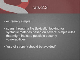 Software Security - Static Analysis Tools | PDF