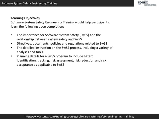 Software system safety engineering training - Tonex Training | PPTX
