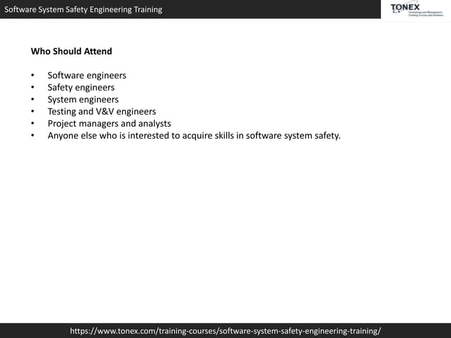 Software system safety engineering training - Tonex Training | PPTX