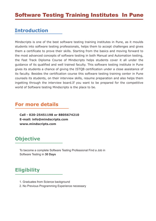 Software Testing Training Center In Pune | PDF
