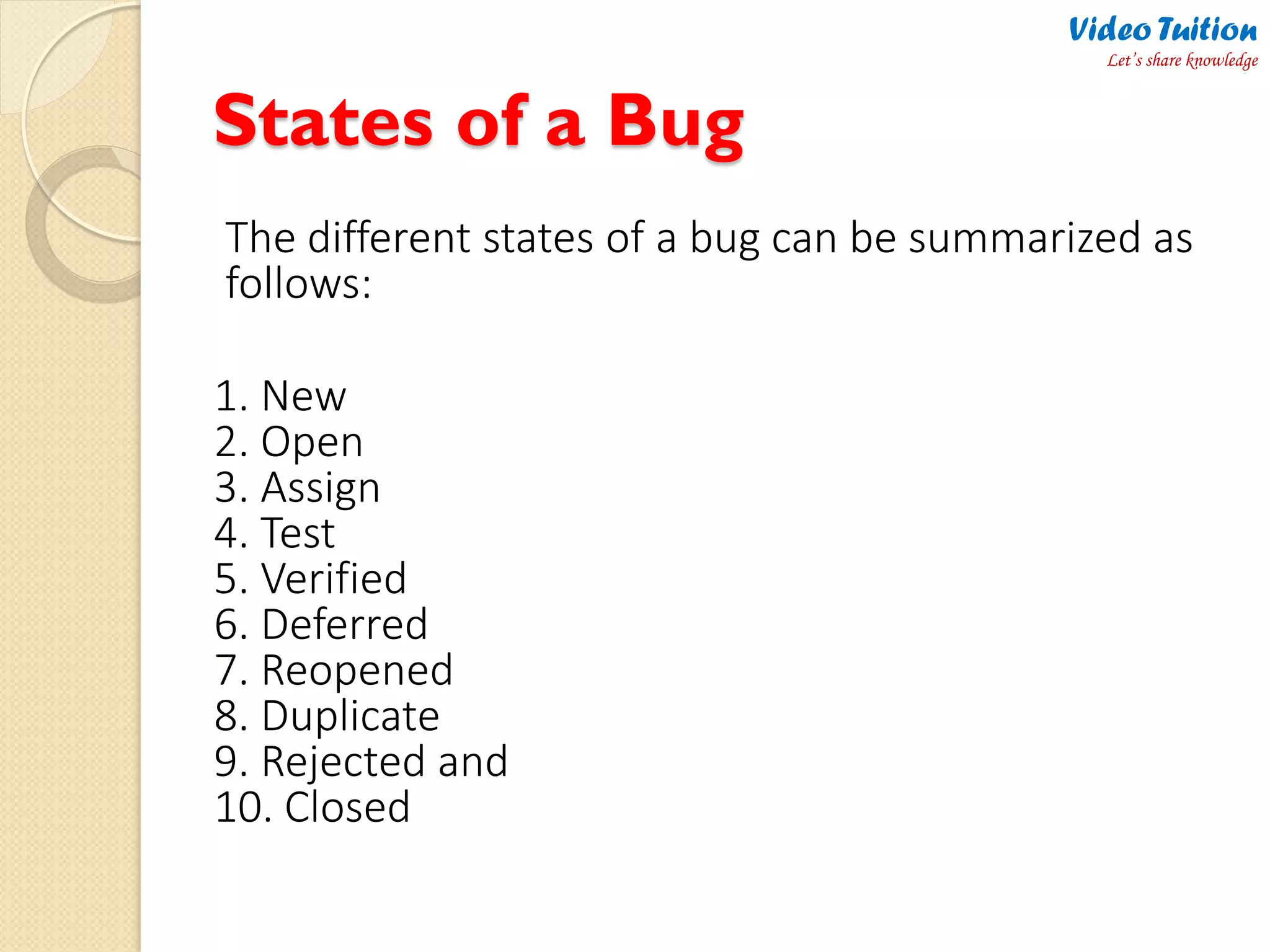 Software Testing Defectbug Life Cycle Complete Flow Chart Of Defect States Pdf