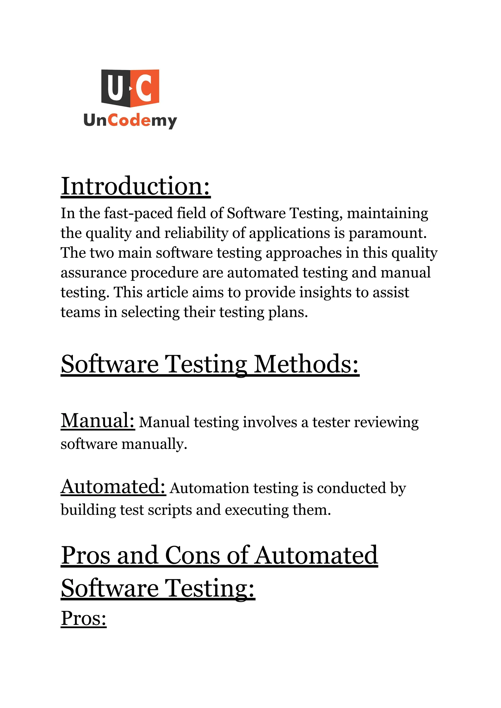 “software Testing [automated Testing Vs Manual Testing] The Pros And Cons” Pdf