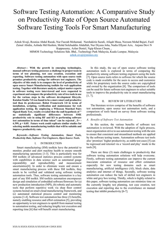 Software testing automation a comparative study on productivity rate of ...