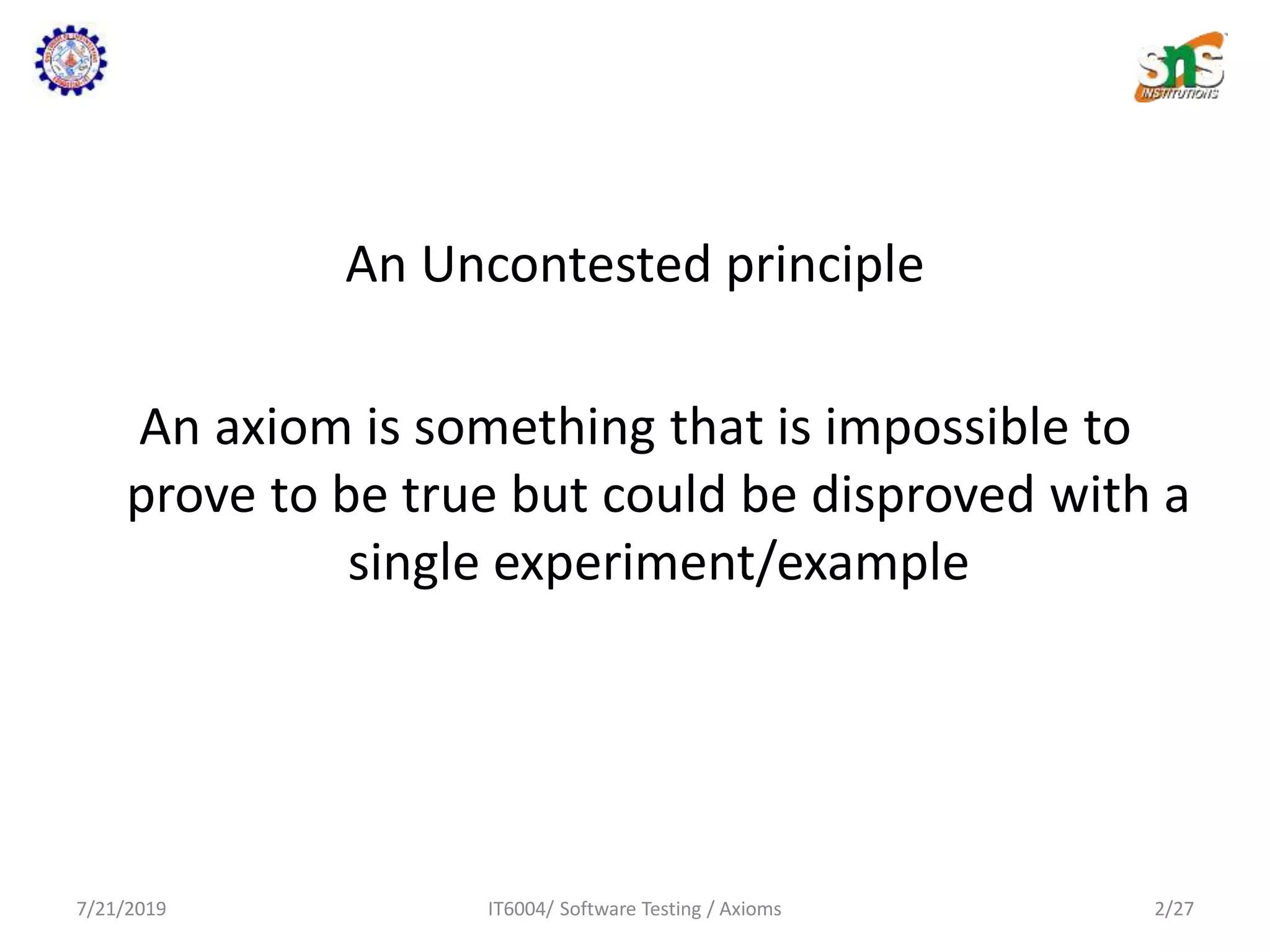 Software Testing Axioms Pdf Operating Systems Computer Software And Applications
