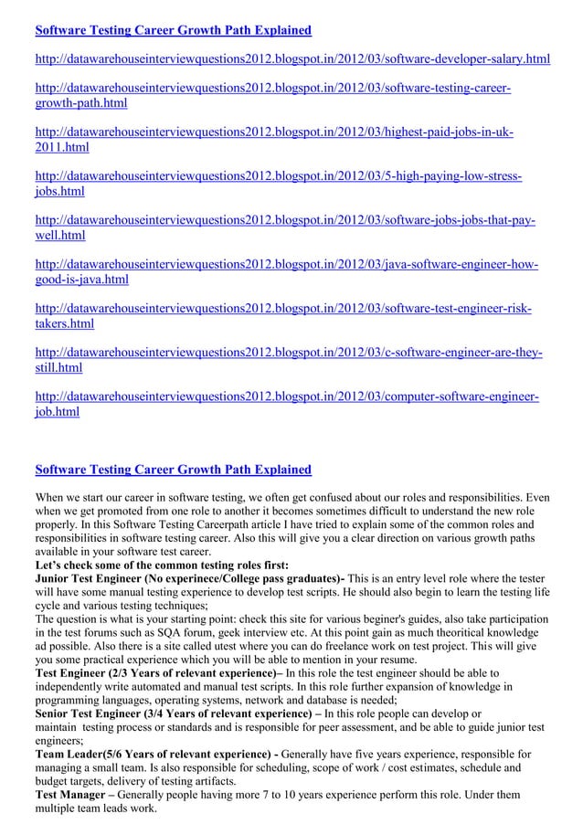 Software testing career growth path explained | PDF