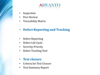 Software testing course content,advanto software | PPT