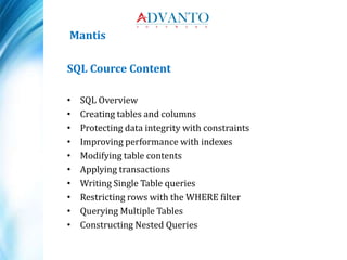 Software testing course content,advanto software | PPT