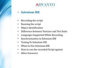 Software testing course content,advanto software | PPT