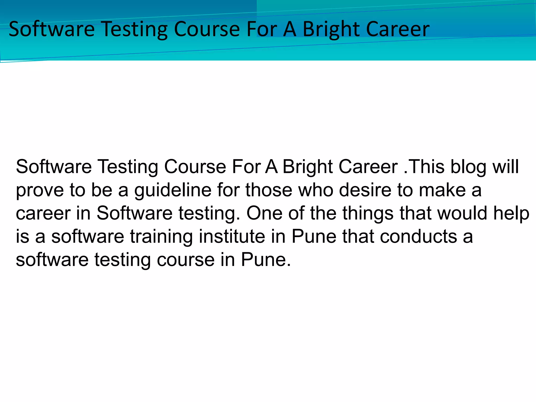 Software Testing Course In Pune With Placement Ppt