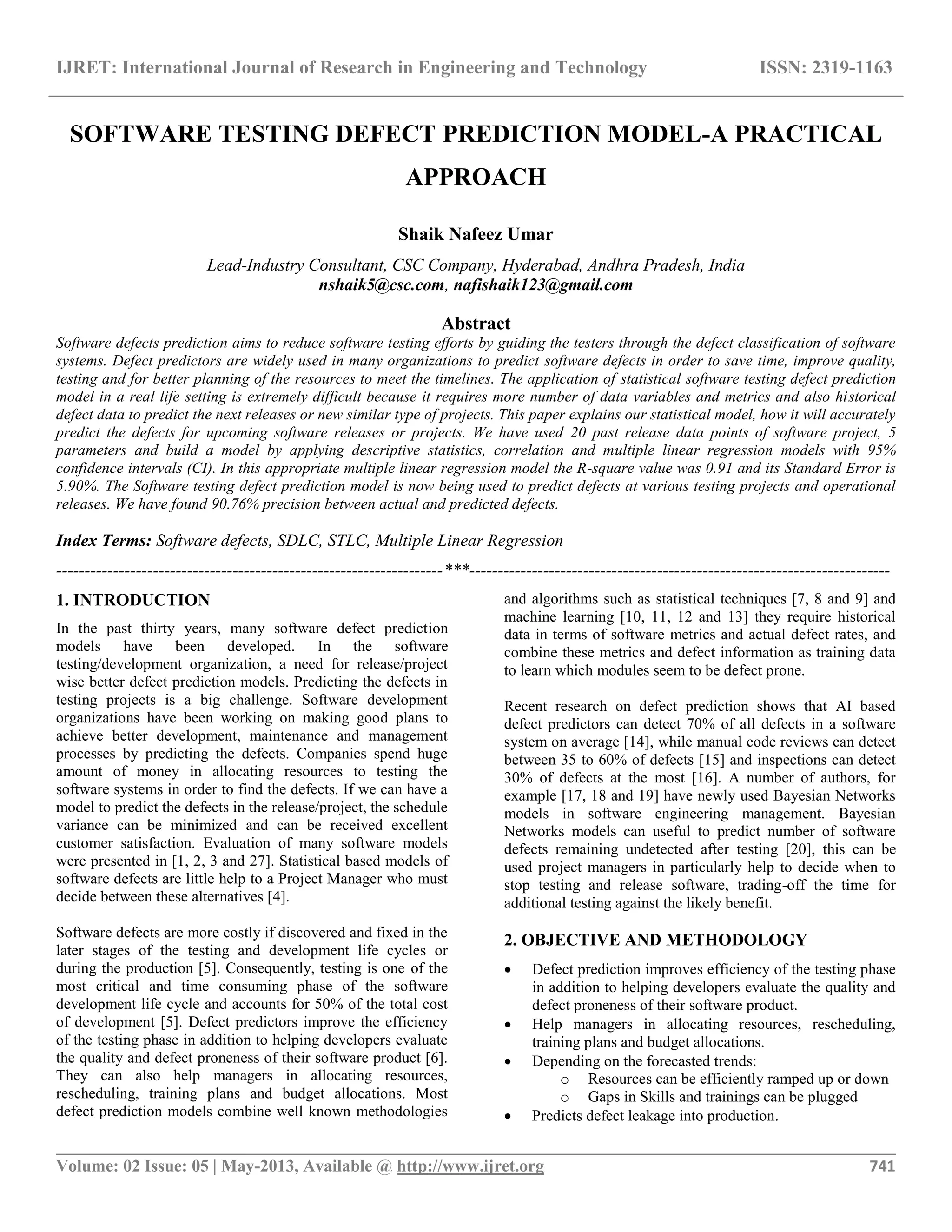 Software Testing Defect Prediction Model A Practical Approach Pdf