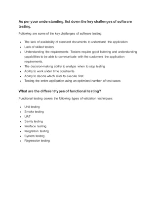 Software Testing Interview Questions For Experienced | PDF