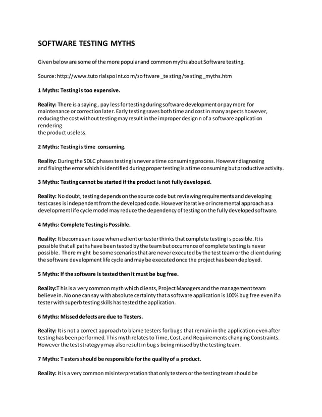 Software testing myths | PDF