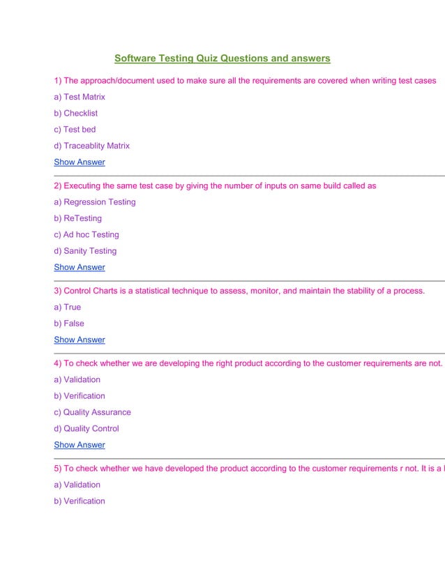 Software testing quiz questions and answers | PDF
