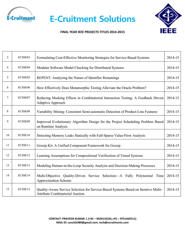 ieee 2014-15 projects titles for java and dotnet | PDF
