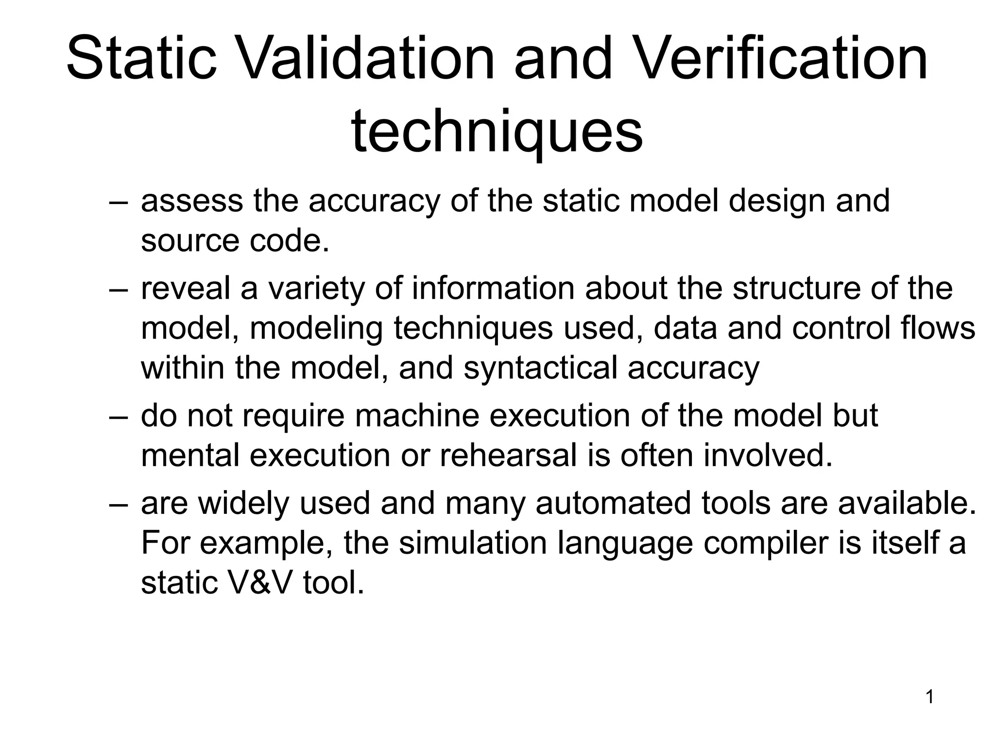 Softwarevalidationandverification Statictechniques Ppt