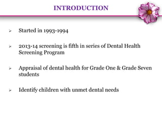 Saskatchewan Dental Health Screening Program Report | PPTX | Dental ...