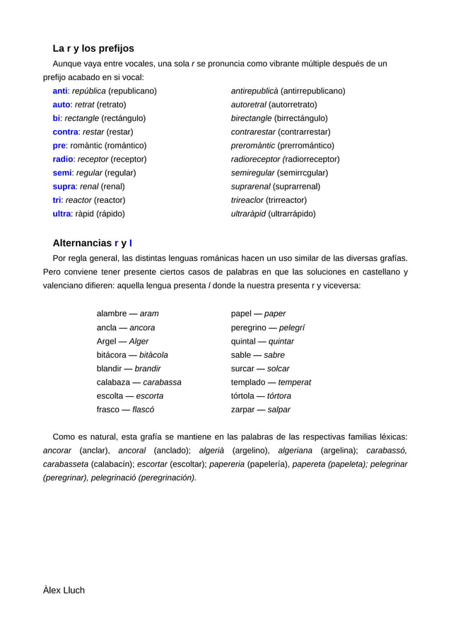 Grafies 'h', 'r', 'l' l·l'. So 'h' i 'rr' castellanoparlants (Àlex ...