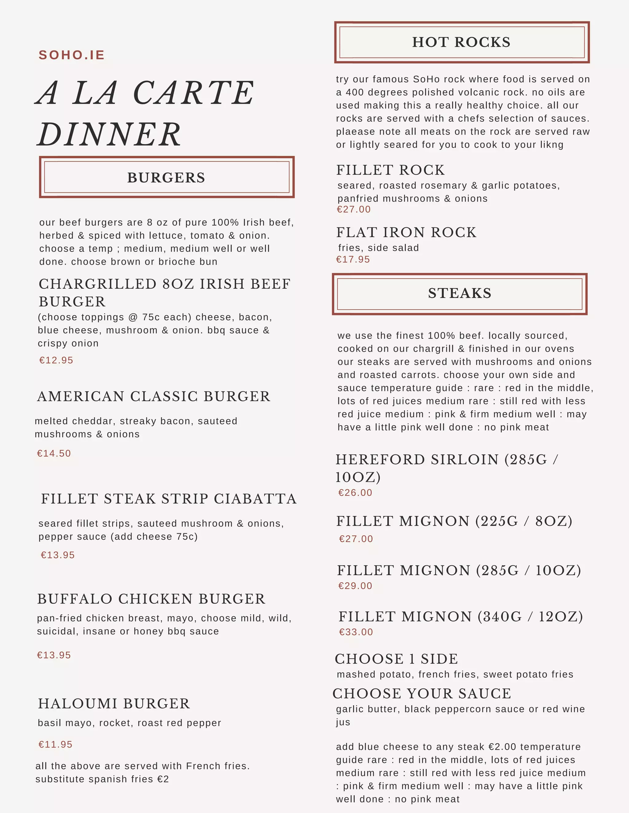 Soho menu dinner cork | PDF