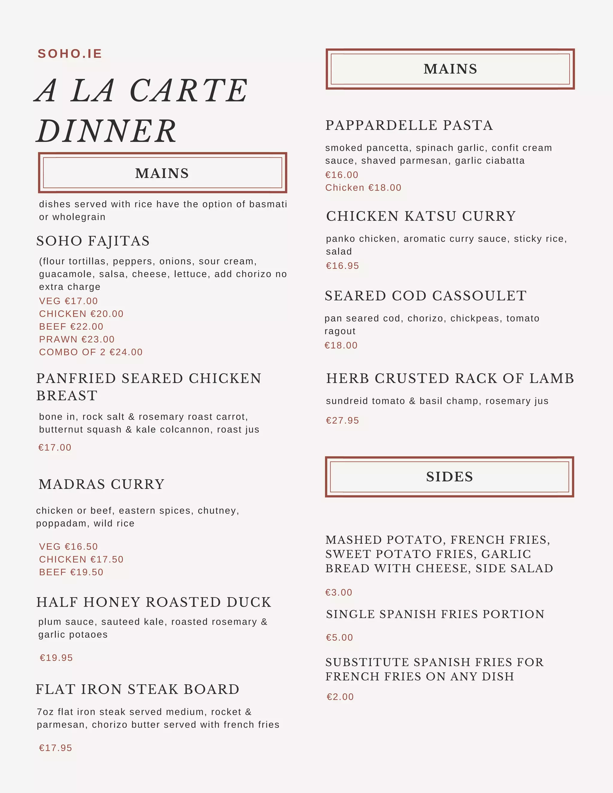 Soho menu dinner cork | PDF