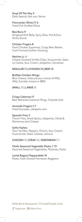 Soho restaurant brunch cork menu | PDF